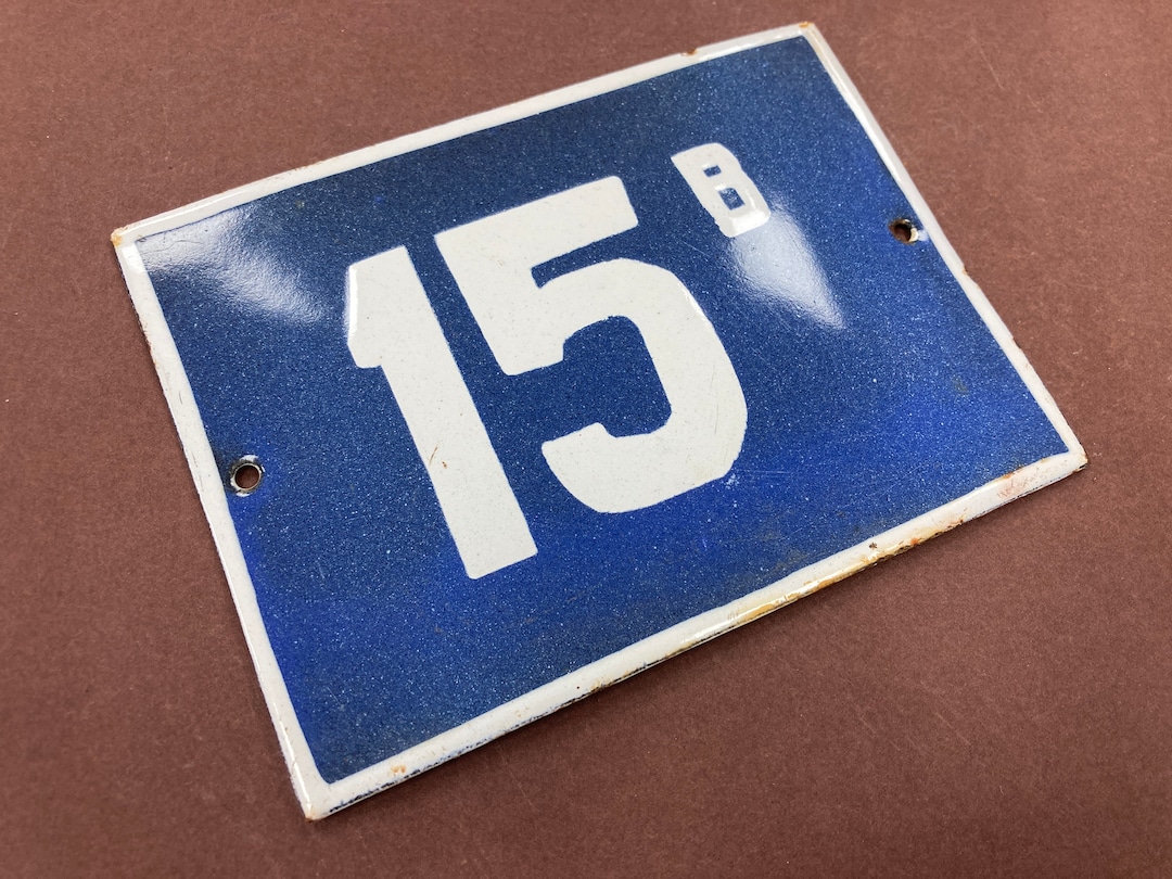 Vintage Enamel Sign Tin Porcelain House Number 15B Door Gate Blue White ...
