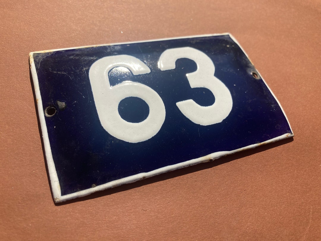 Antique Vintage French Enamel Sign Number 63 European Street House Blue ...