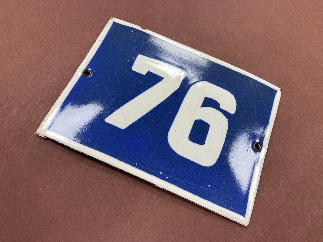 Vintage Enamel Sign Tin Porcelain House Number 76 Door Gate Blue White ...