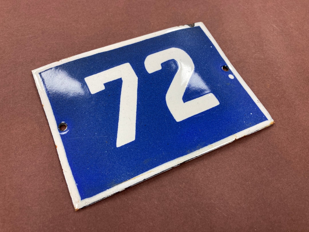 Vintage Enamel Sign Tin Porcelain House Number 72 Door Gate Blue White ...