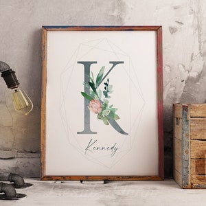 Personalized Family Name Printable With Green Gray Watercolor Cactus ...