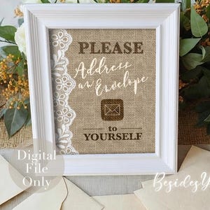 Address an Envelope to Yourself Sign Printable, Rustic Burlap and Lace ...