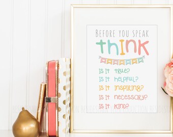 Think Before You Speak Teacher Gift Classroom Rules Poster | Etsy