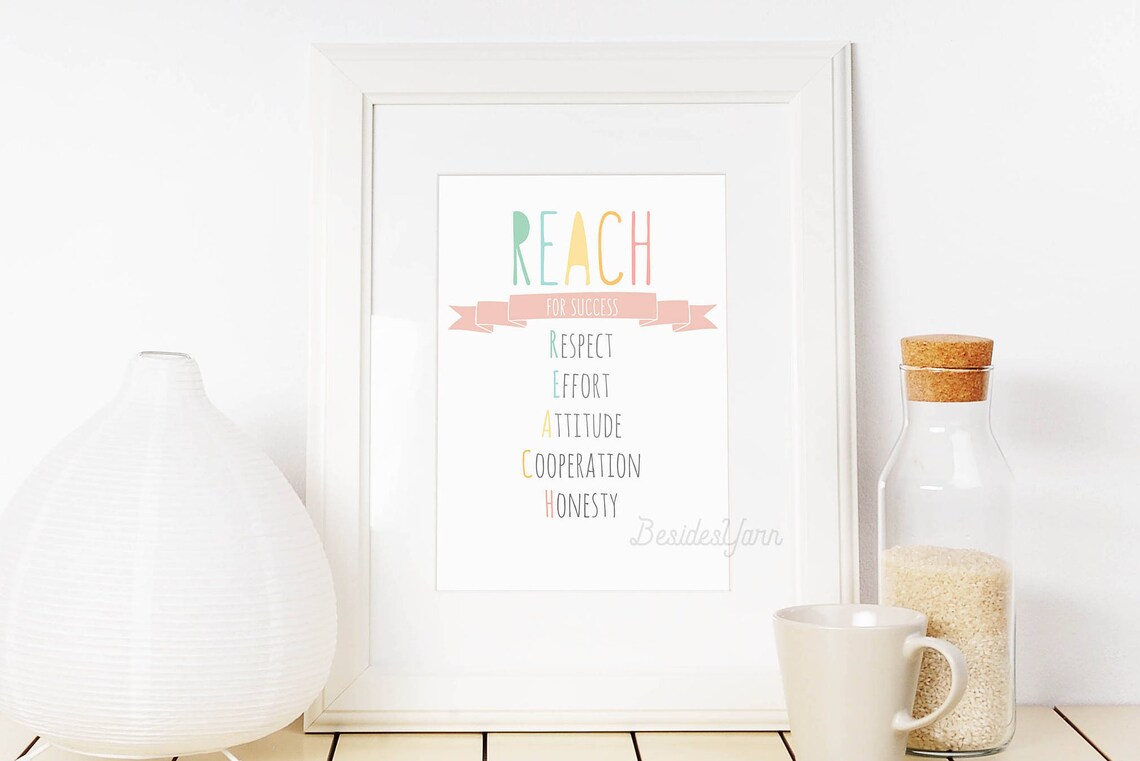 Reach for Success, Motivational Print, Teacher Gift, Classroom Rules ...