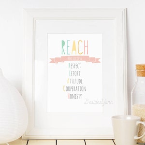 Reach for Success, Motivational Print, Teacher Gift, Classroom Rules ...