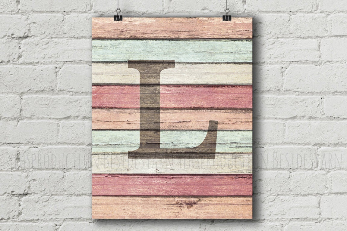 Rustic Monogram Print Rustic Wood Nursery Initials Family - Etsy
