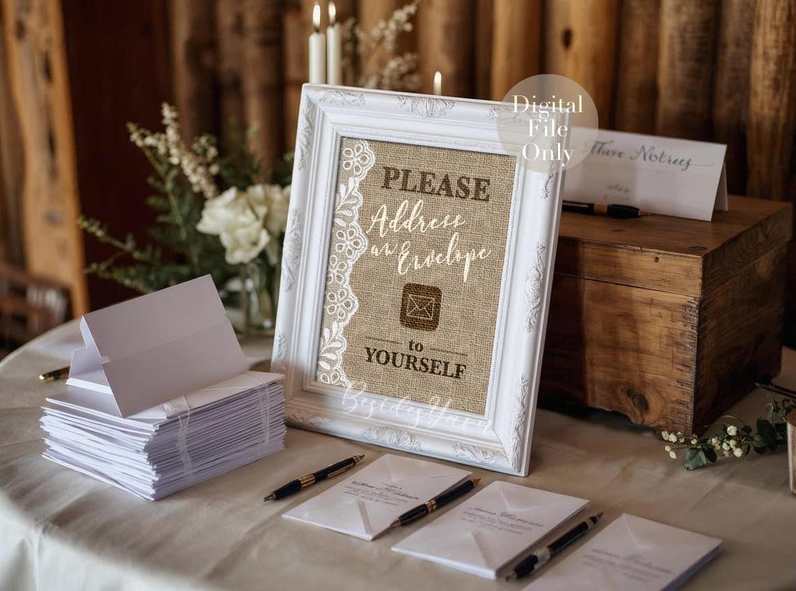 Address an Envelope to Yourself Sign Printable, Rustic Burlap and Lace ...