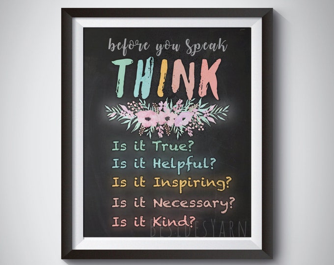 Editable Think Classroom Printable Posters, Think Before You Speak ...