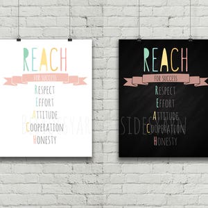 Reach for Success, Motivational Print, Teacher Gift, Classroom Rules ...