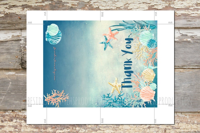 Under the Sea Party Thank You Card, Mermaid Shower, Blue Ocean ...
