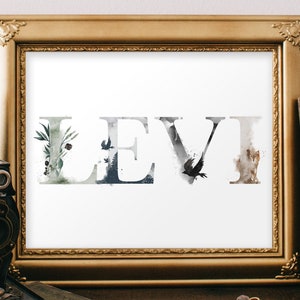 Personalized Kid Name Wall Art With Nature Drawing, Watercolor Nursery ...