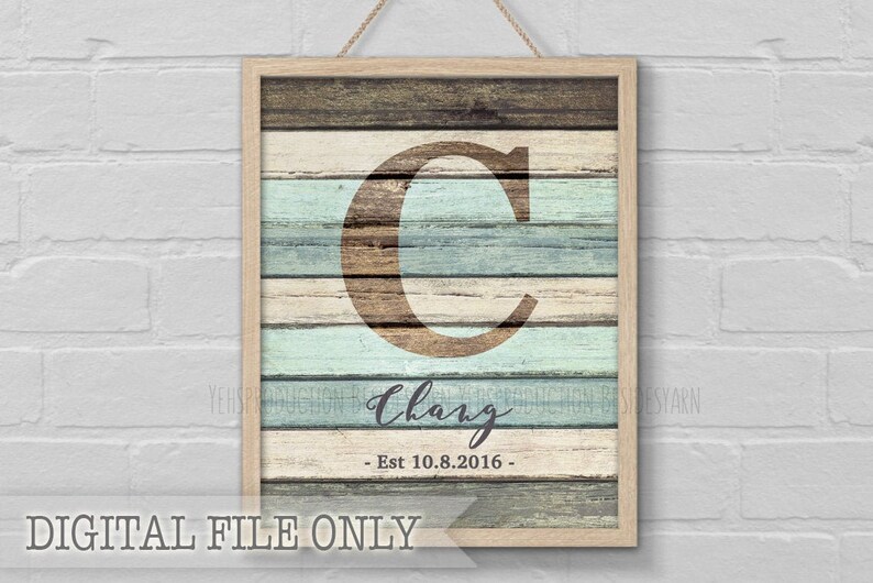 Rustic Monogram Family Sign Printable, Nursery Initials With Turquoise ...