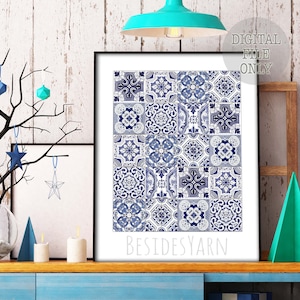 Blue Portuguese Tiles Printable, Spanish Azulejo Tile, Abstract Home ...