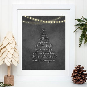 Silent Night Christmas Carol Printable Decor, Christian Hymn Decoration ...