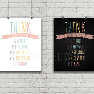 Think Before You Speak, Teacher Gift, Elementary Classroom Poster Sign ...