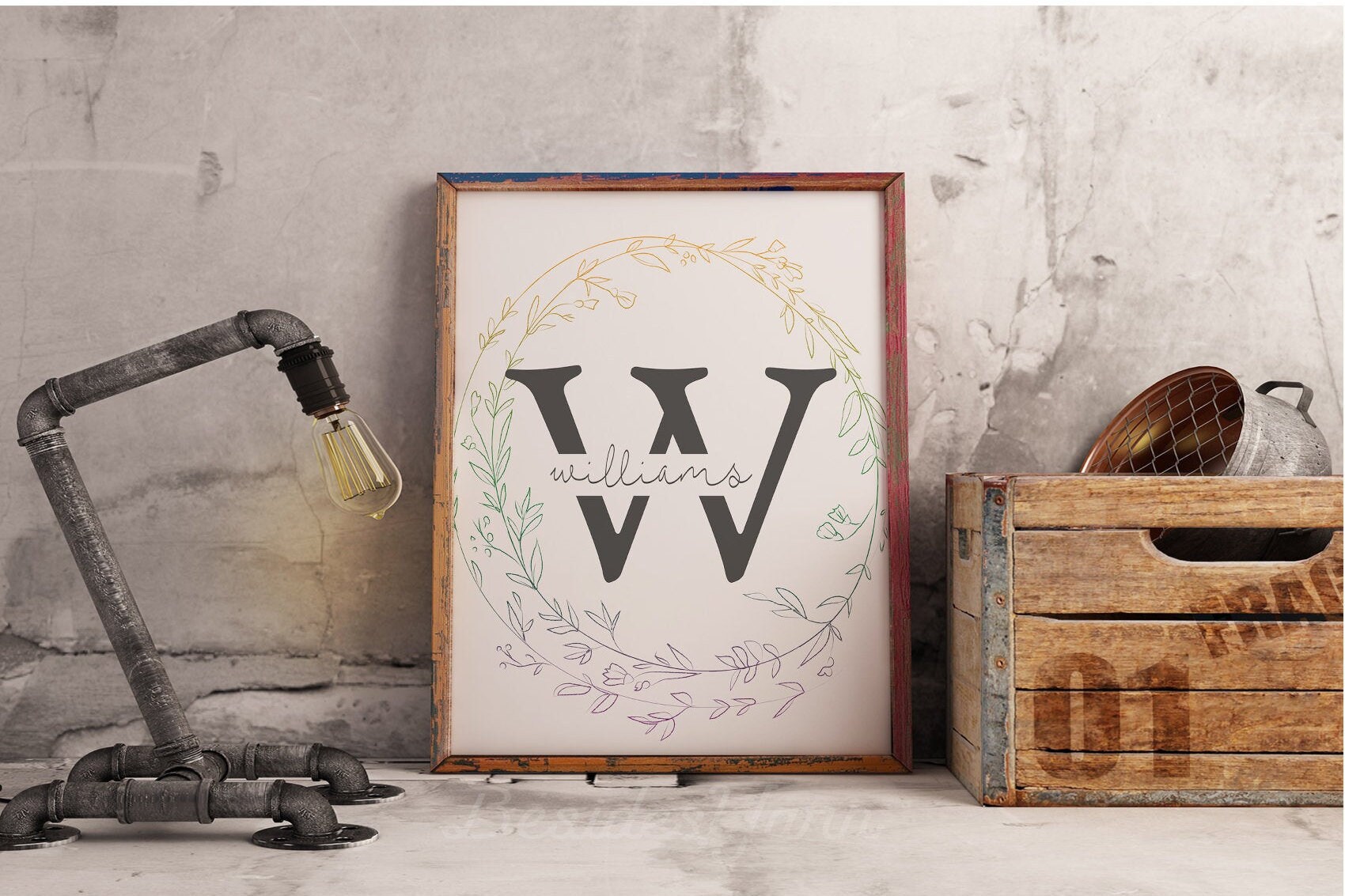 Personalized Name Printable With Simple Wreath Rainbow Color, Custom ...