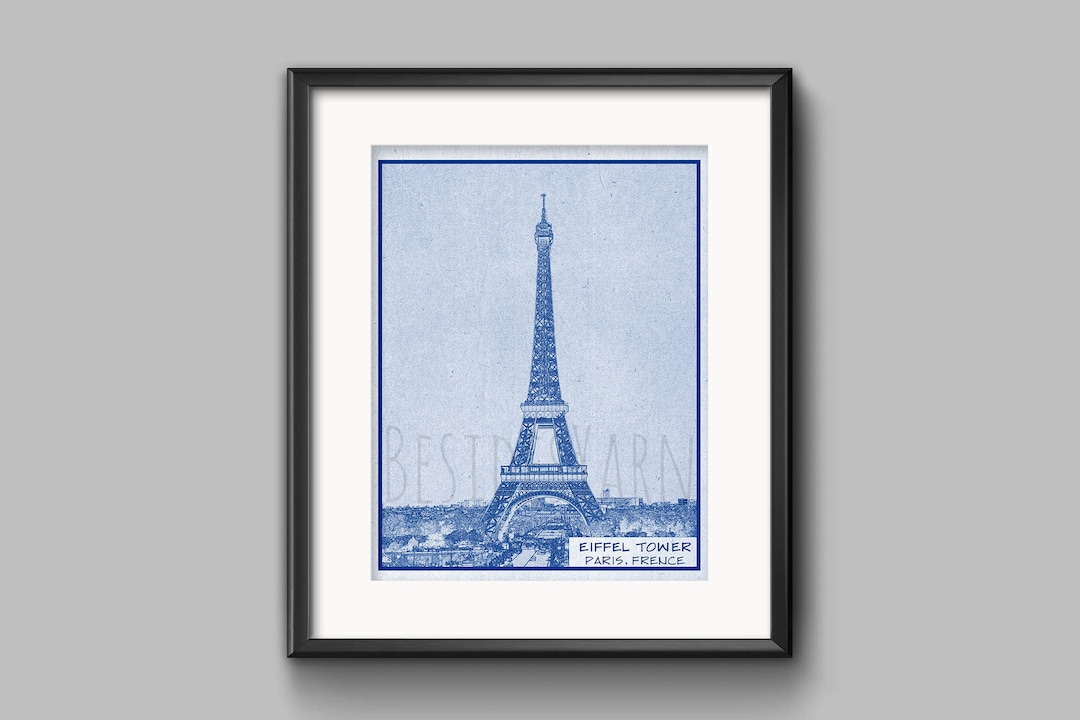 Eiffel Tower Poster, Paris Blueprint Wall Art, Europe Landmark ...