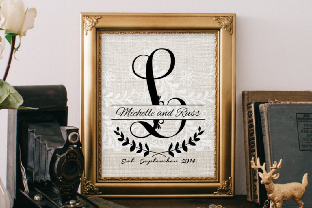 Burlap and Lace Monogram PRINTABLE, Monogram Letter Personalized Name ...