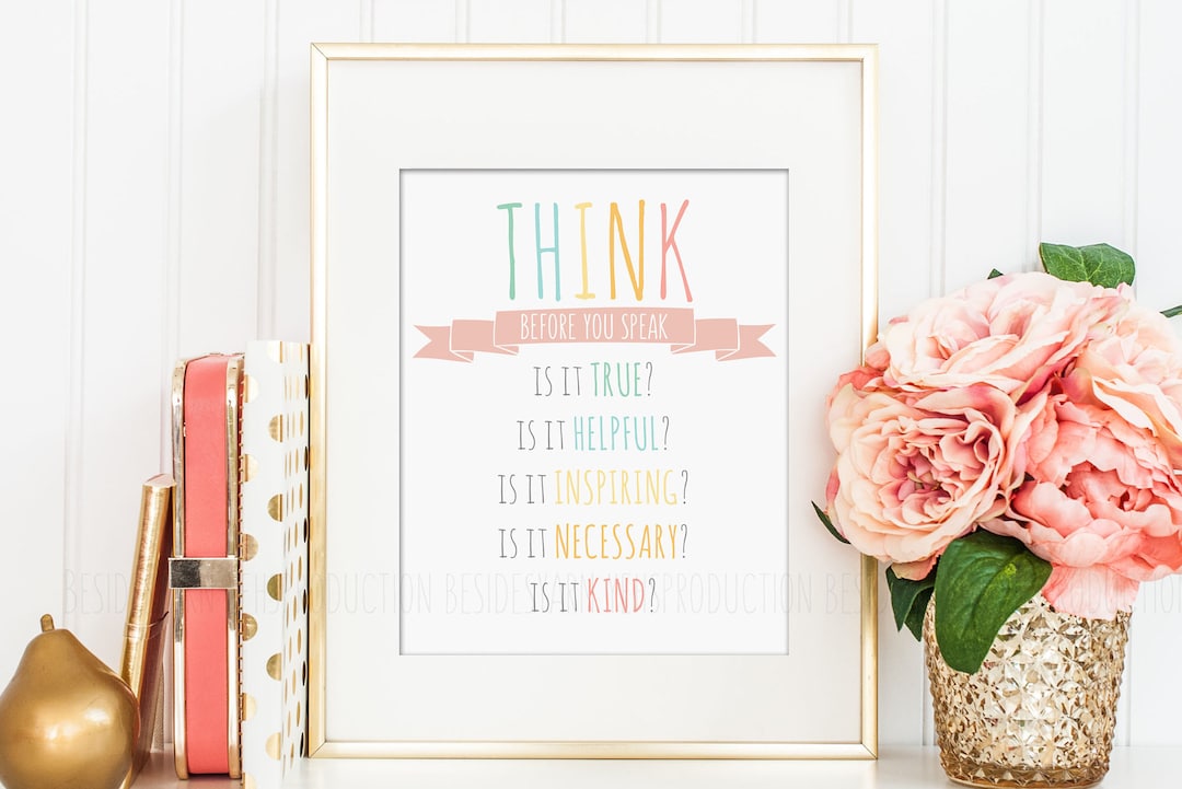 Think Before You Speak, Teacher Gift, Elementary Classroom Poster Sign ...