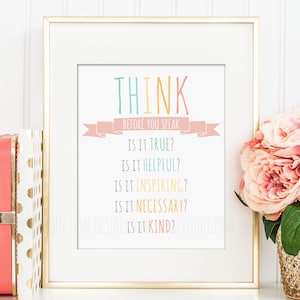 Think Before You Speak, Teacher Gift, Elementary Classroom Poster Sign ...