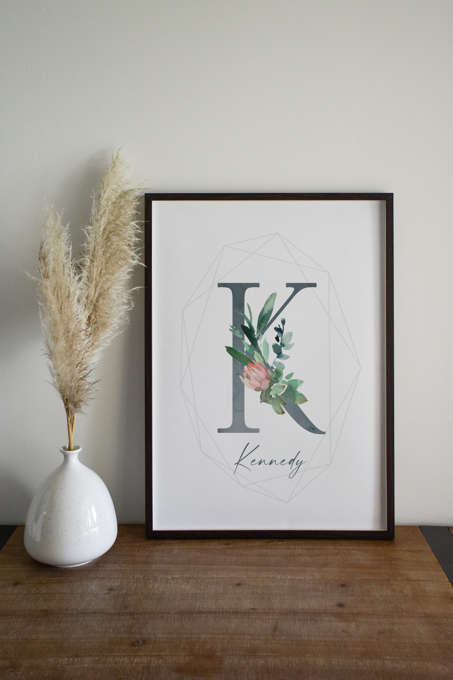 Personalized Family Name Printable With Green Gray Watercolor Cactus ...