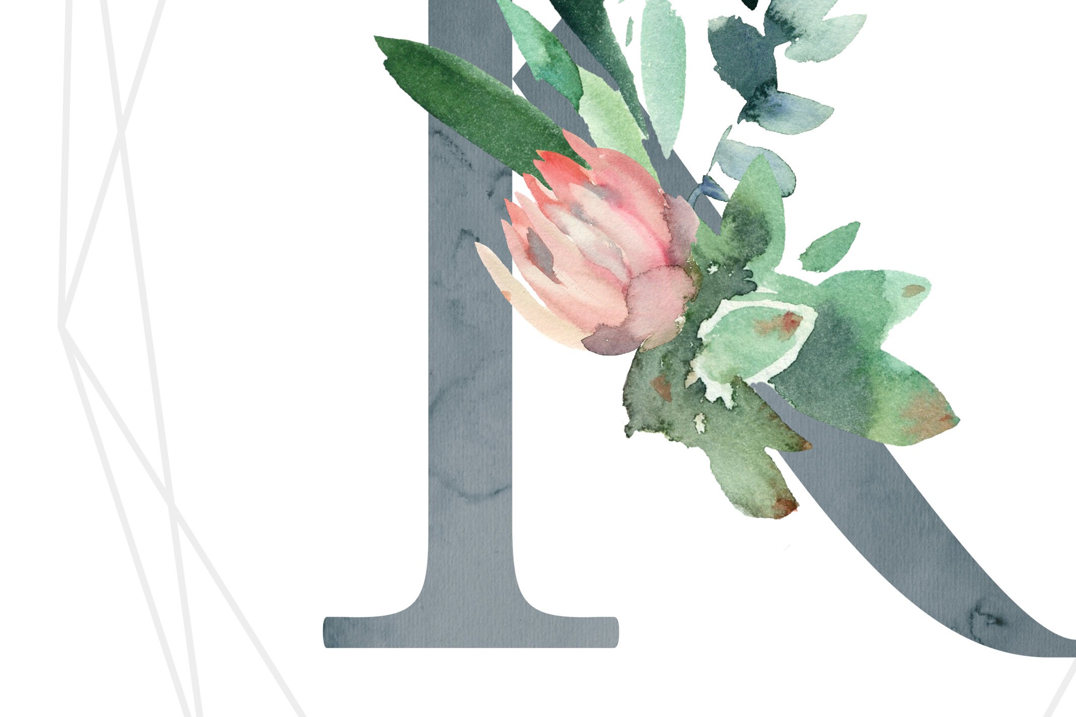 Personalized Family Name Printable With Green Gray Watercolor Cactus ...