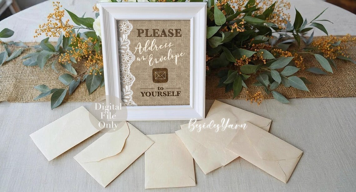 Address an Envelope to Yourself Sign Printable, Rustic Burlap and Lace ...