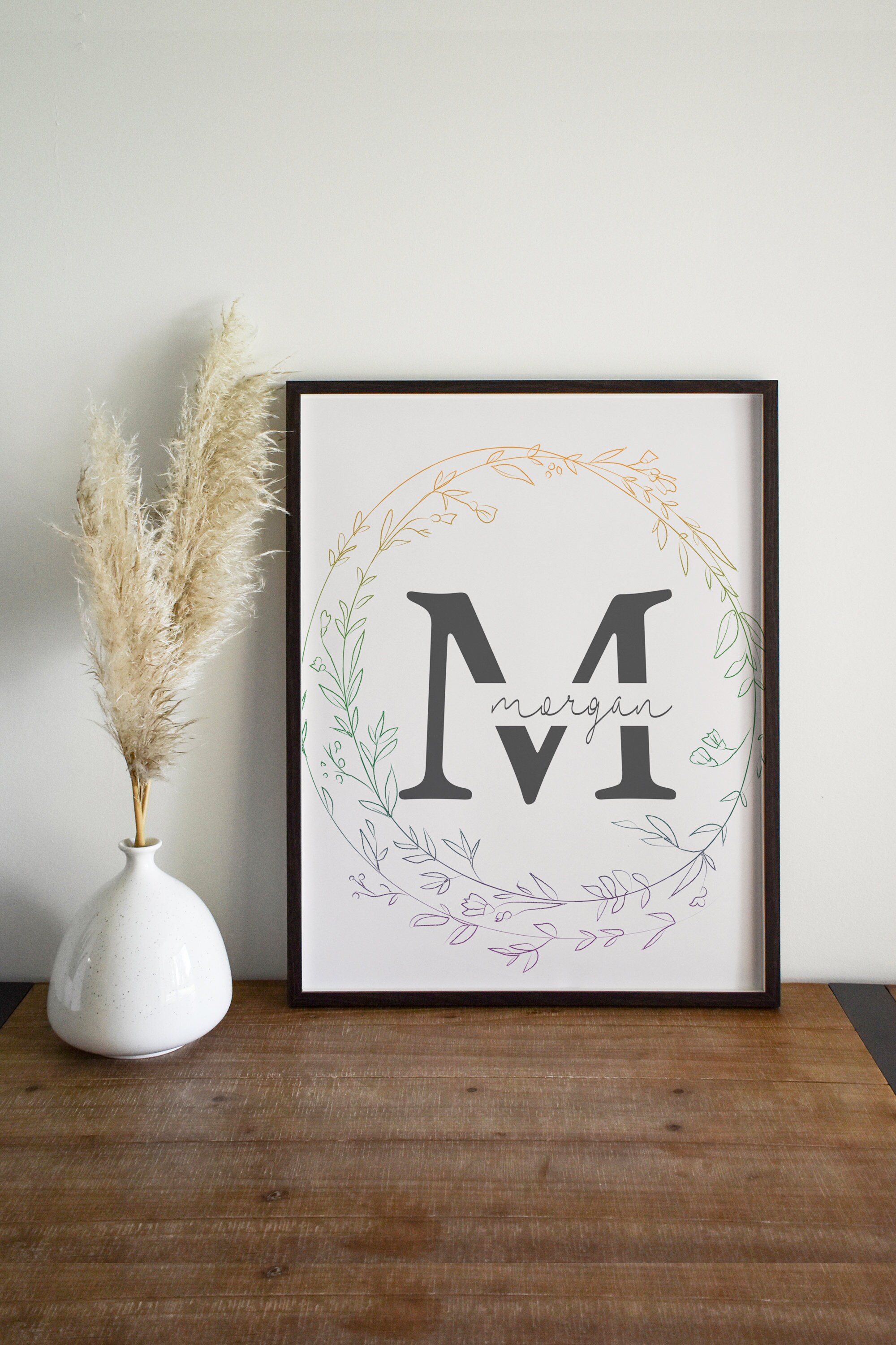 Personalized Name Printable With Simple Wreath Rainbow Color, Custom ...