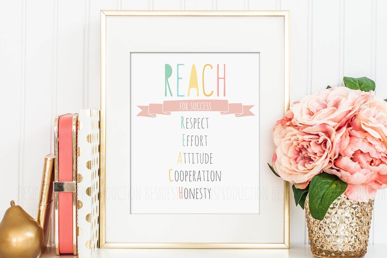 Reach for Success, Motivational Print, Teacher Gift, Classroom Rules ...