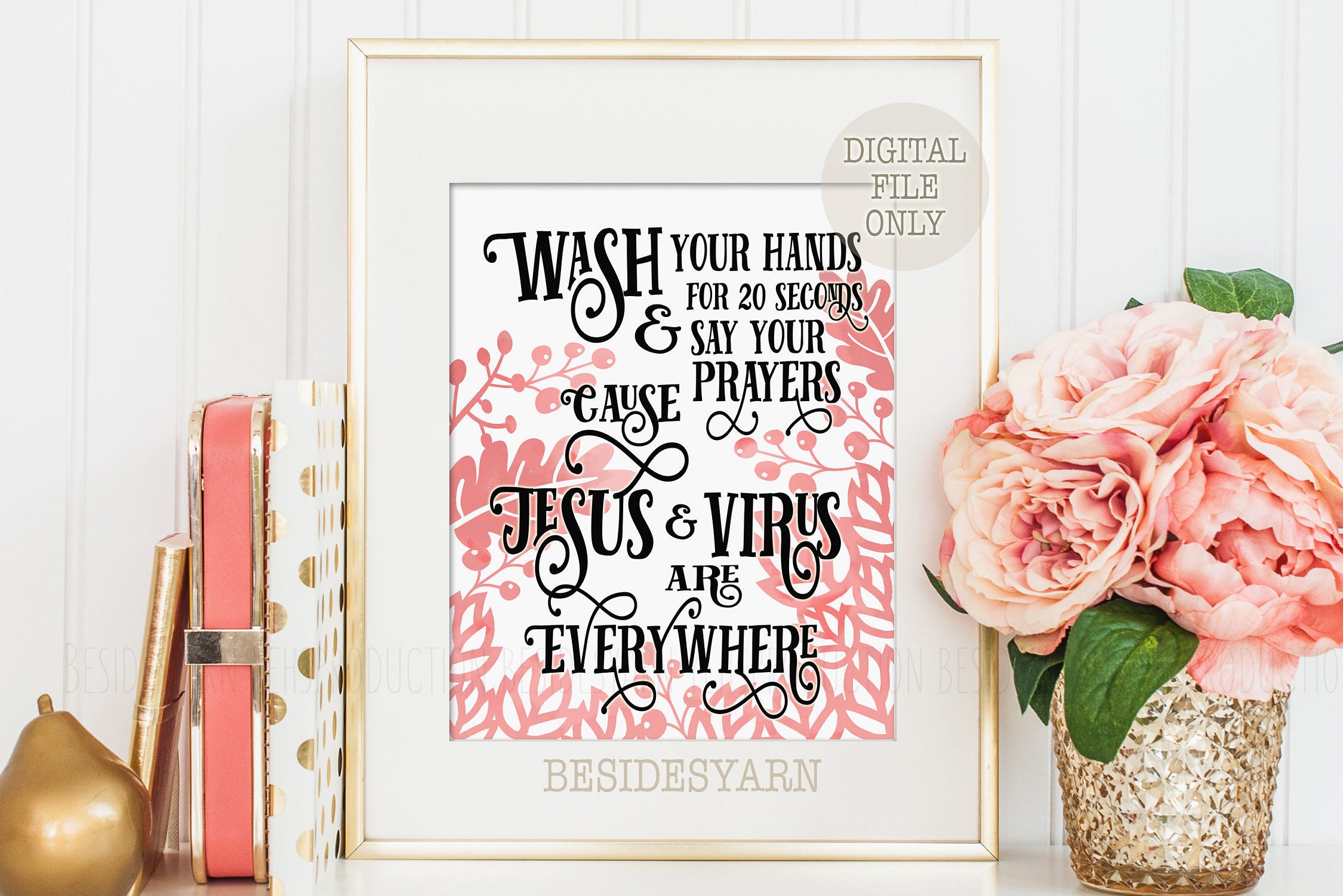 Wash Your Hand Bathroom Sign Printable for Coral Bathroom Wall, Jesus ...