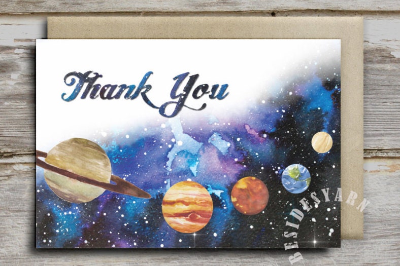 Buy Outer Space Thank You Card, Solar System Party Appreciation Note ...