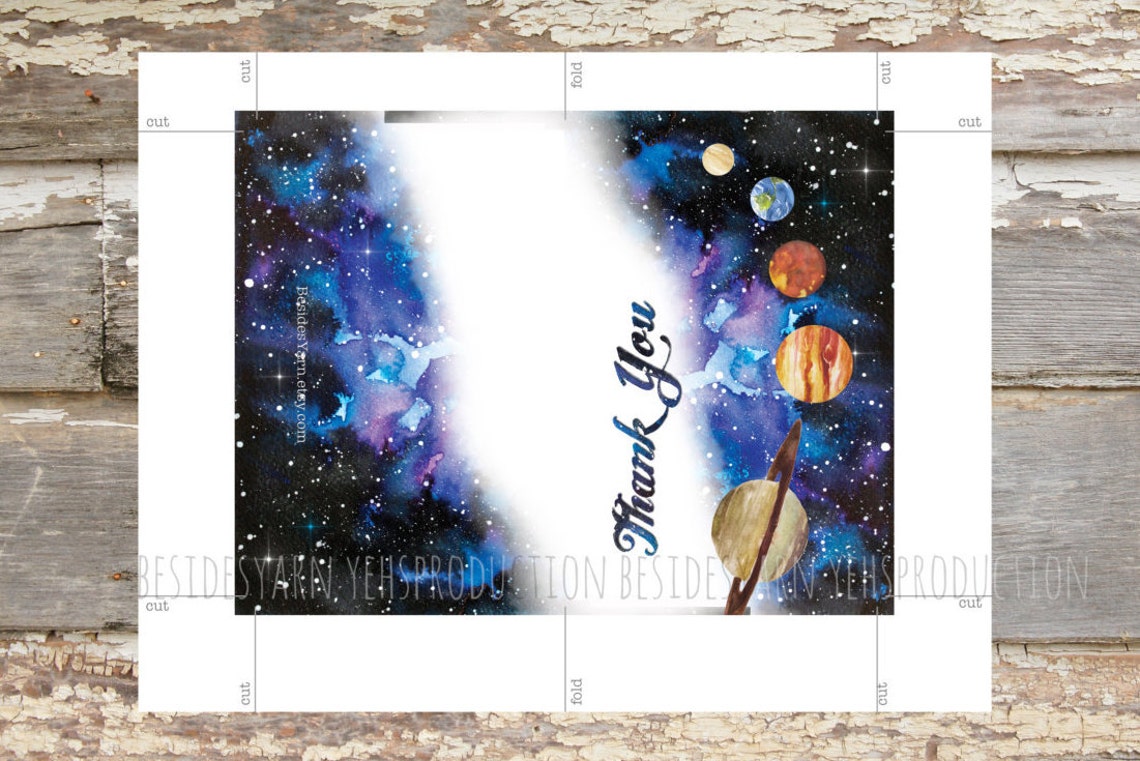 Outer Space Thank You Card, Solar System Party Appreciation Note ...