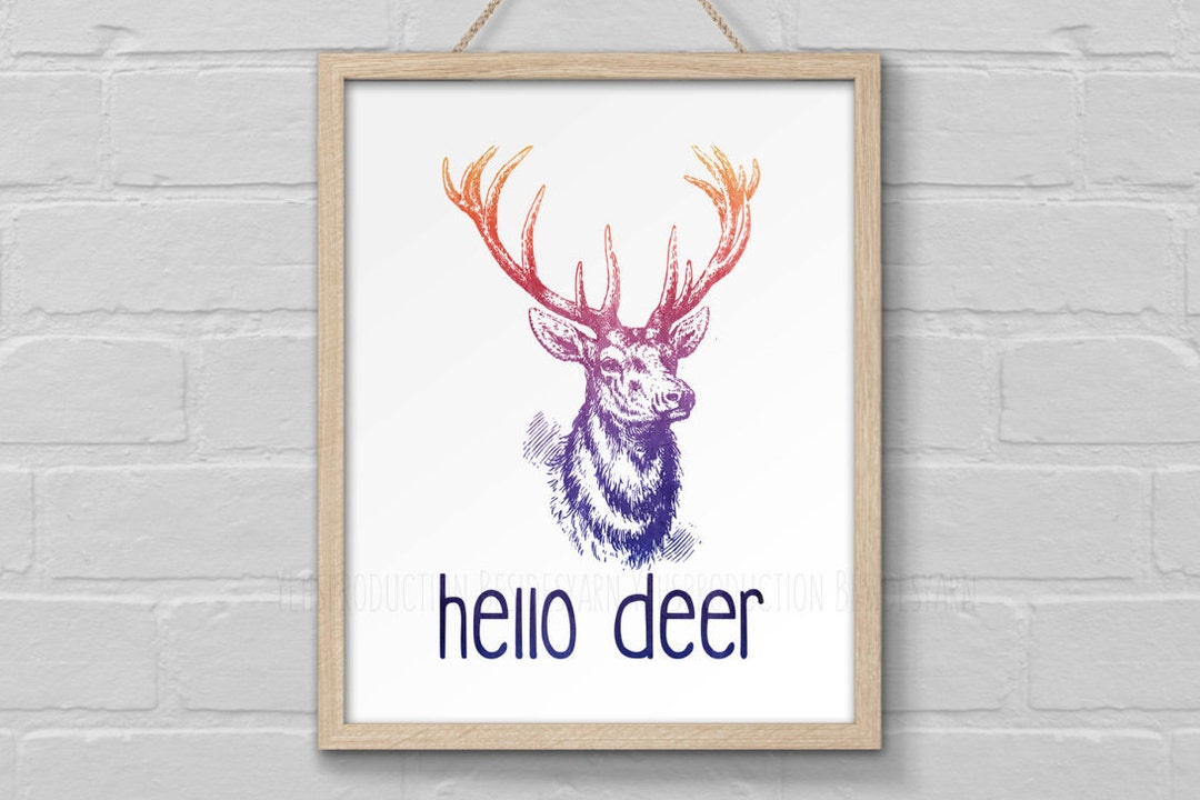 Reindeer Hello Sign Printable, Foyer Welcome Deer Print, Minimalism ...