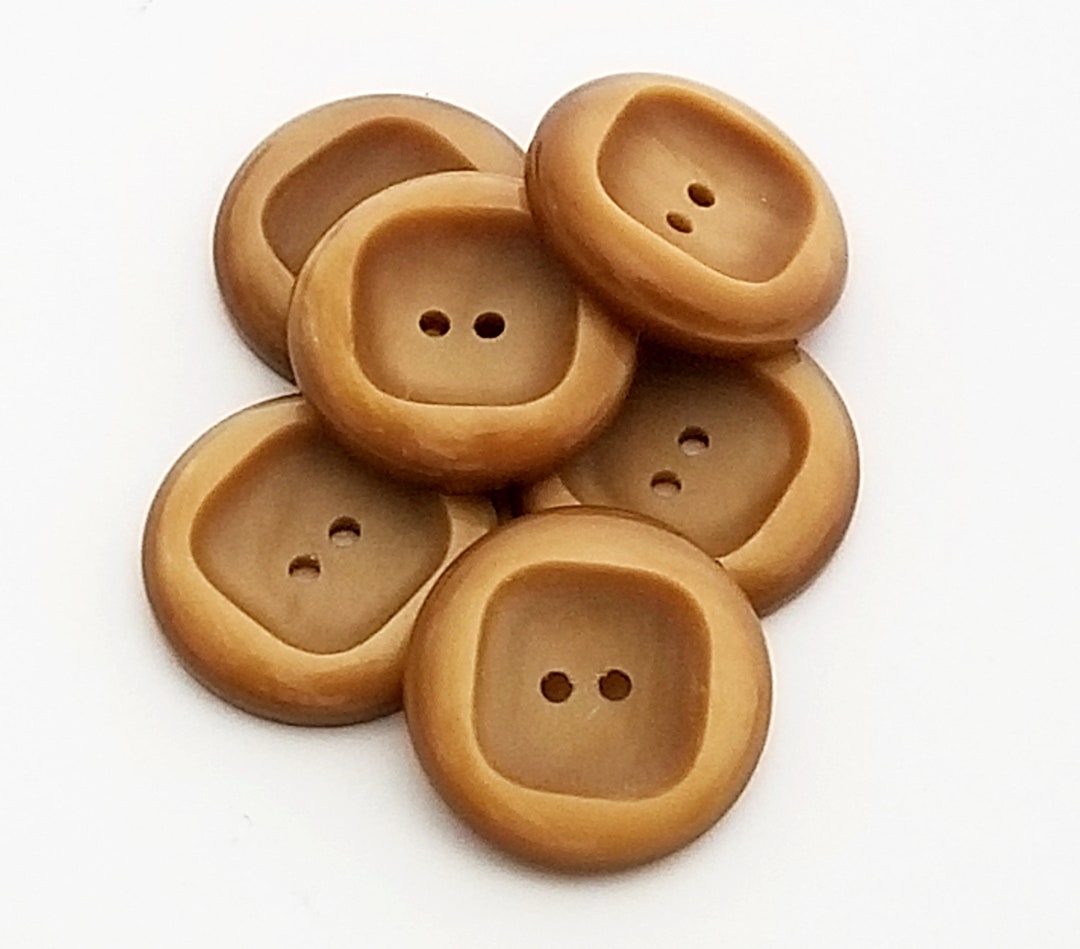 Golden Brown Plastic Buttons - 26 Mm or 1 1/8 Inch - Lot of 8 Round 2 ...