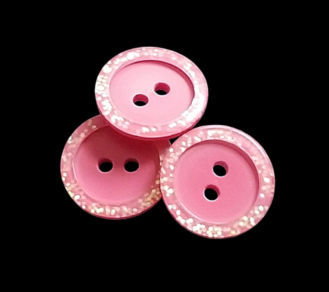 Pink Buttons With Glitter Rim - 15 Mm or 5/8 Inch - Lot of 15 Round 2 ...