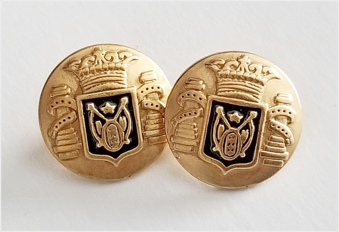 Dark Blue Enamel & 24K Gold-plated Buttons With Crest Design - 23 Mm or ...