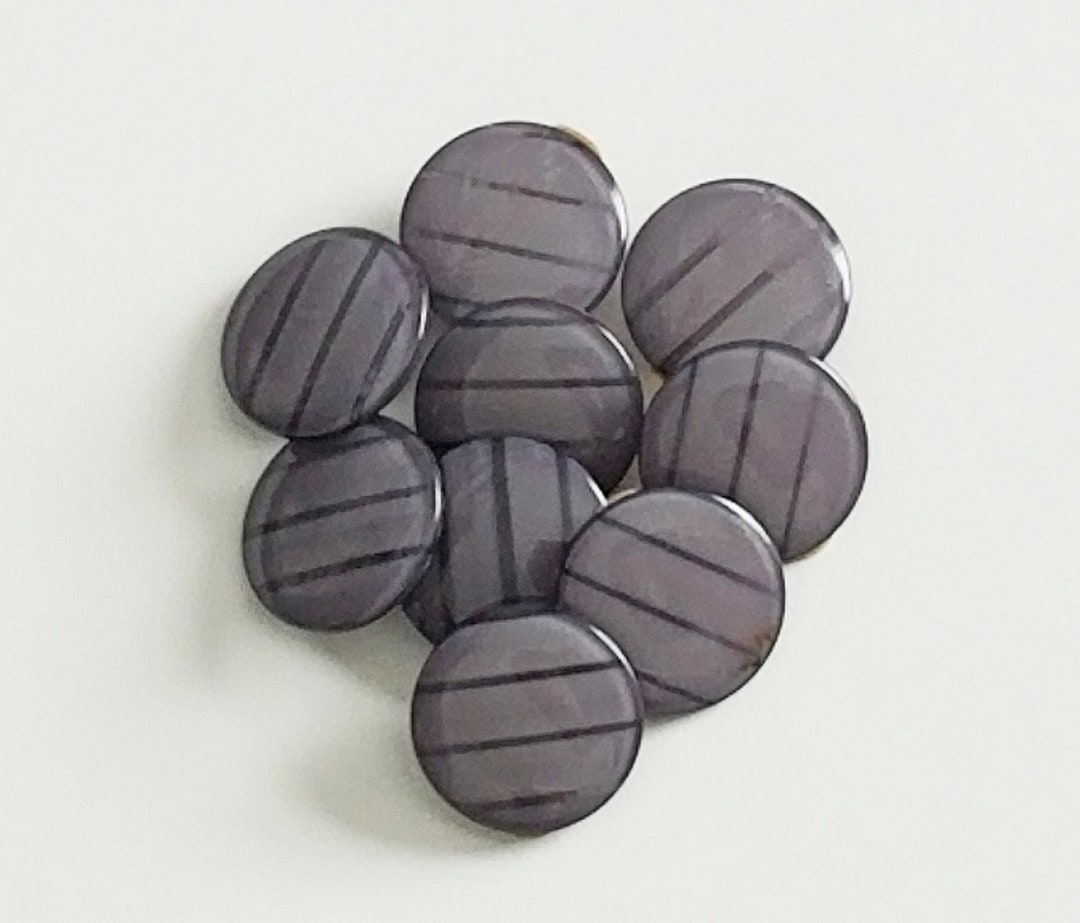 Gray Striped Round Buttons 15 Mm or 5/8 Inch Lot of 9 Shiny Round Shank ...
