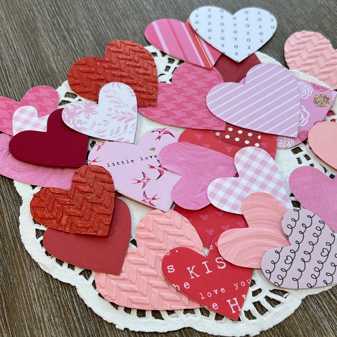 50 Assorted HEARTS, 3-sizes, Die Cuts, Cardstock, Pattern Paper ...