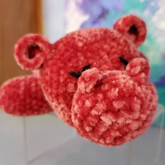 Handmade Sleeping Baby Hippo, Amigurumi, Stuffed Animal, Red Hippo ...