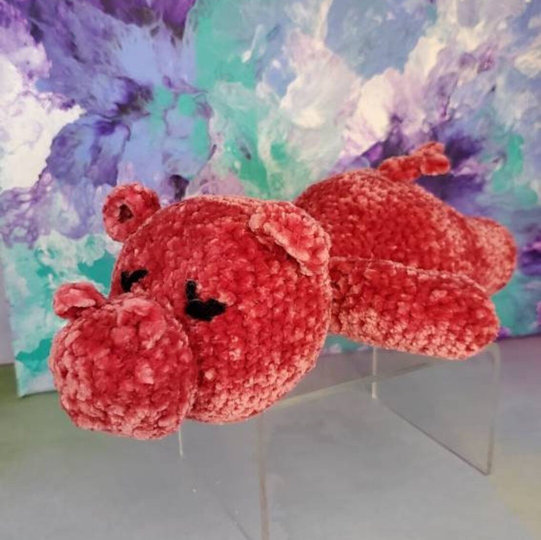 Handmade Sleeping Baby Hippo, Amigurumi, Stuffed Animal, Red Hippo ...