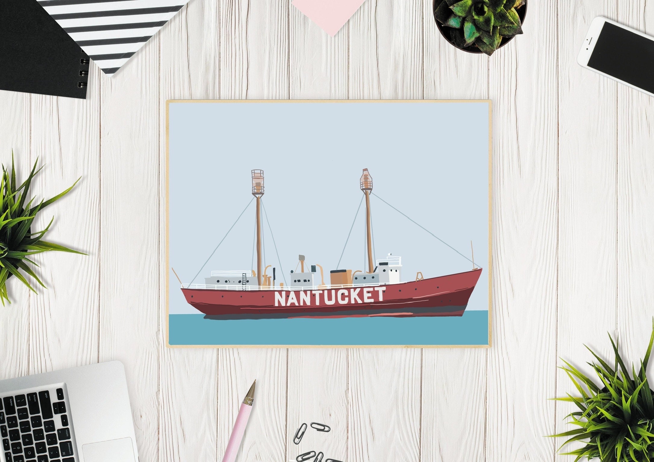 Nantucket Light Ship Illustration - Etsy