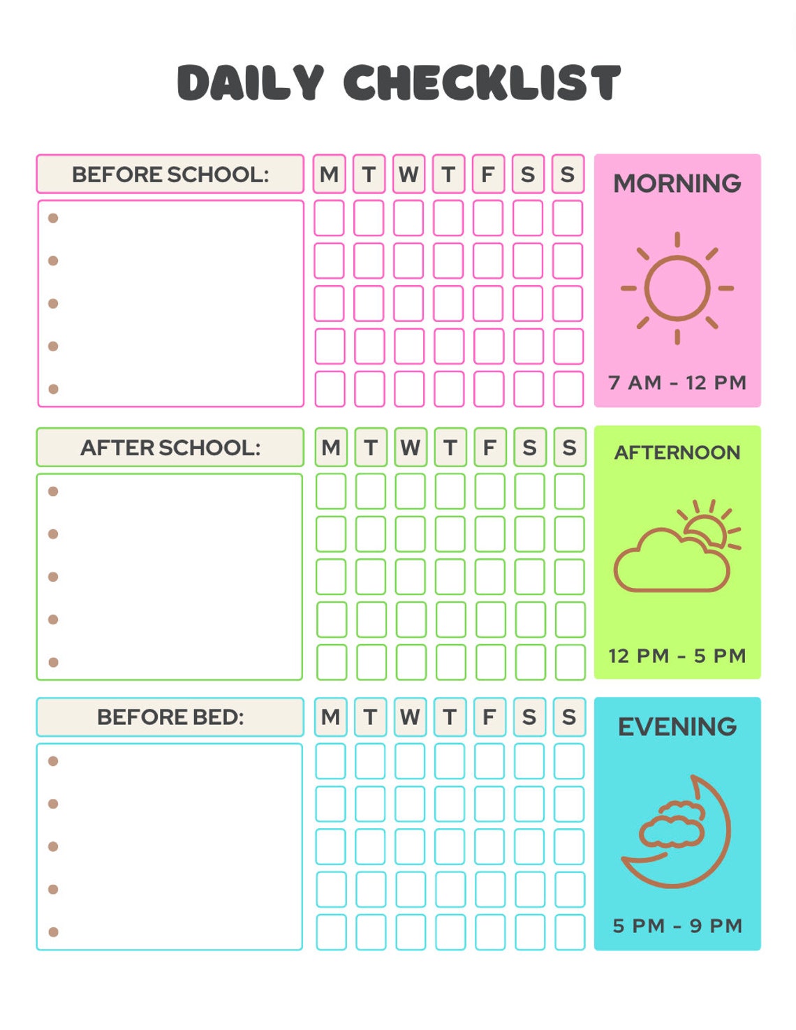 Editable Kids Chore Charts, Responsibility Charts, Kids Daily ...
