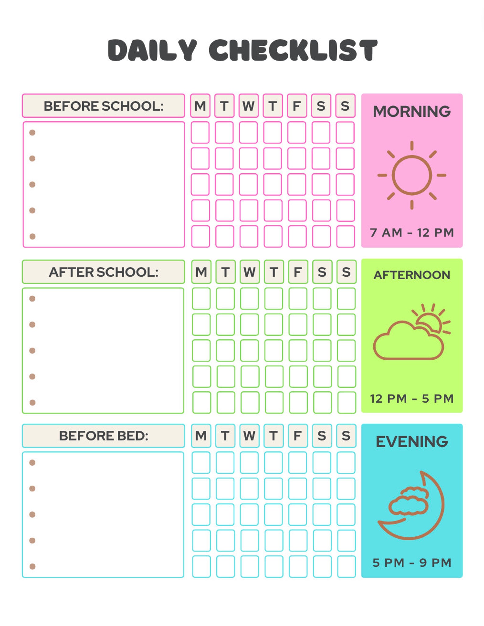 Editable Kids Chore Charts, Responsibility Charts, Kids Daily ...