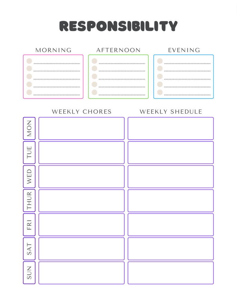 Editable Kids Chore Charts, Responsibility Charts, Kids Daily ...
