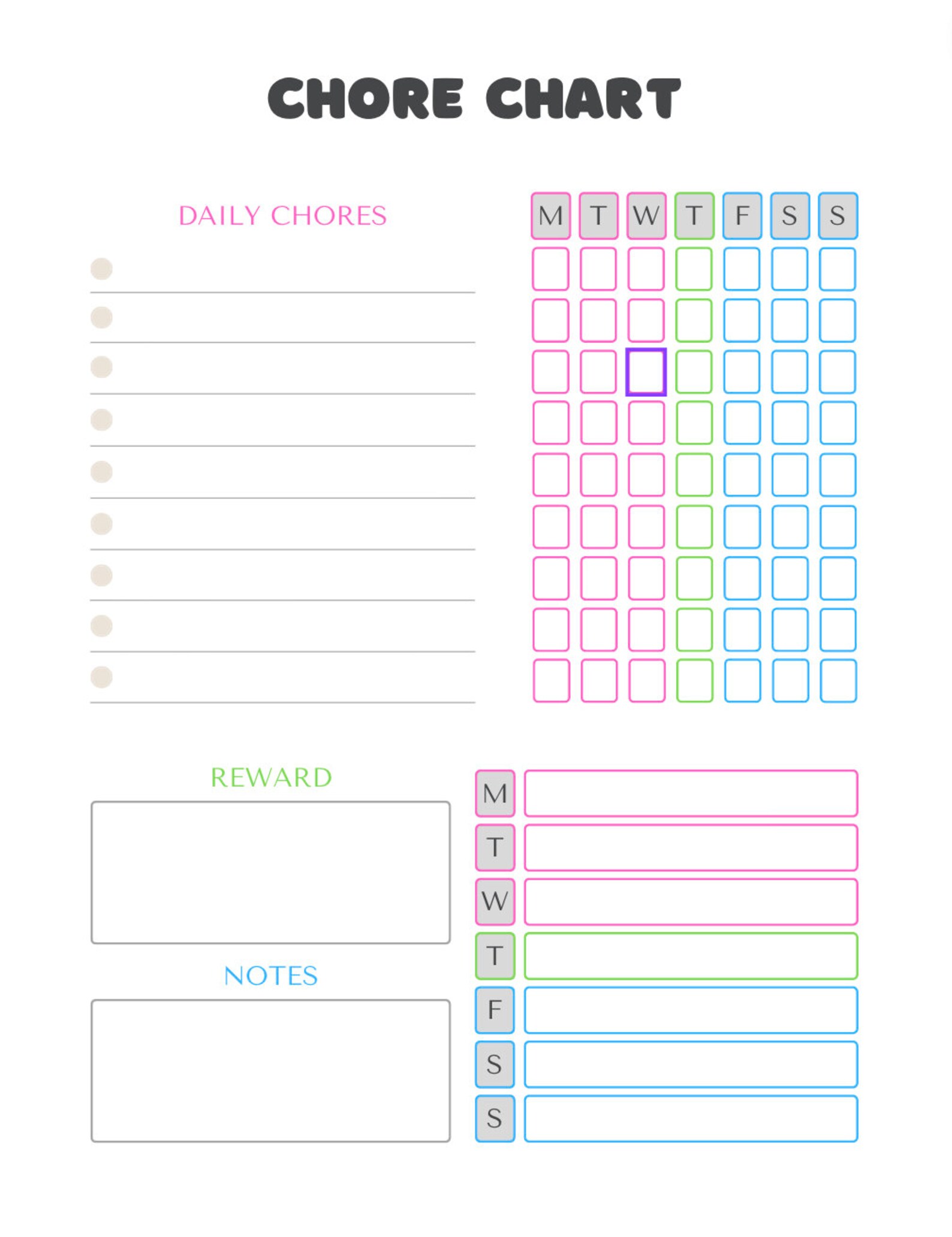 Editable Kids Chore Charts, Responsibility Charts, Kids Daily ...