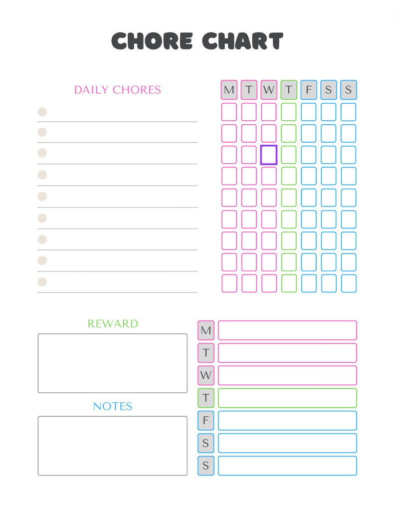 Editable Kids Chore Charts, Responsibility Charts, Kids Daily ...