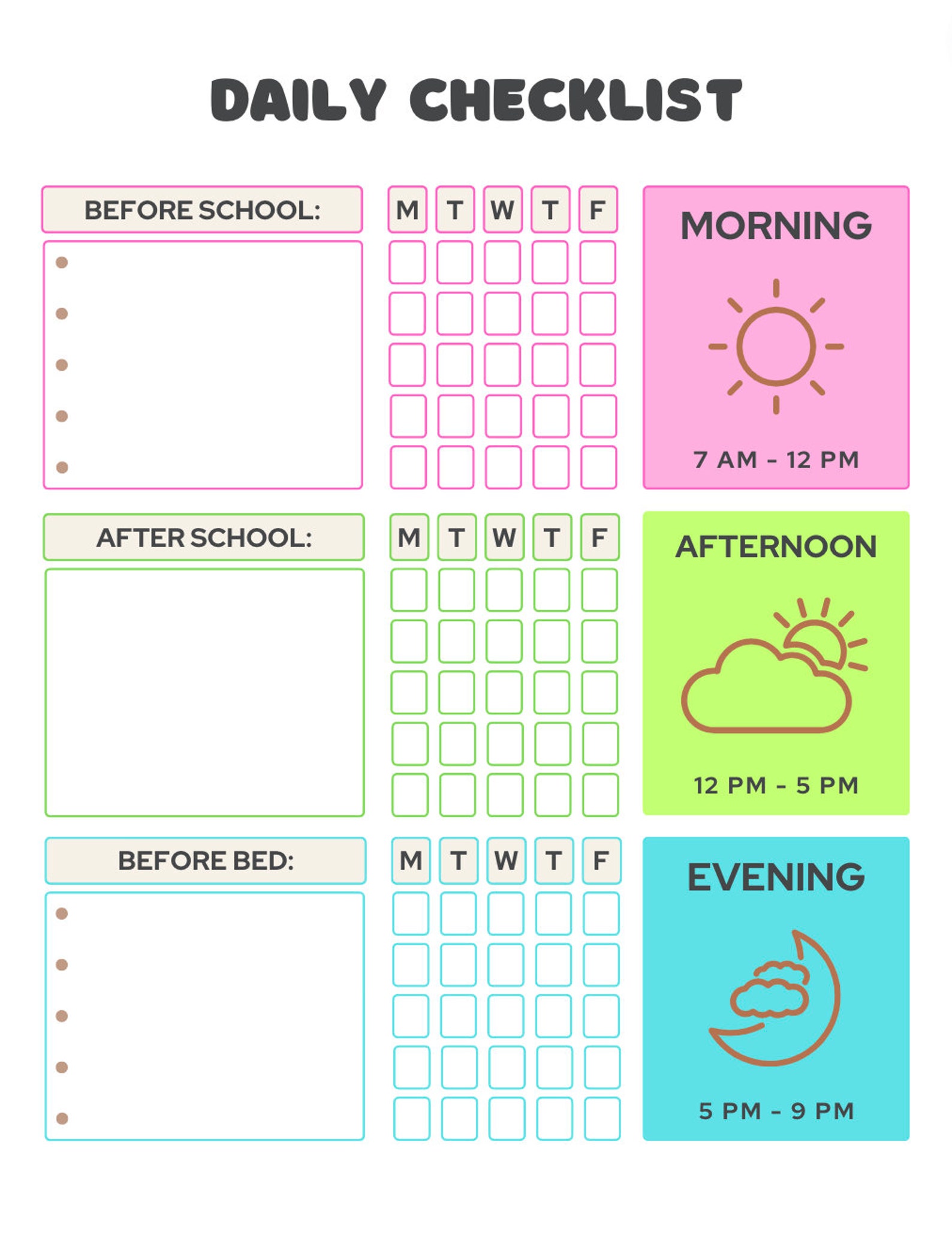 Editable Kids Chore Charts, Responsibility Charts, Kids Daily ...
