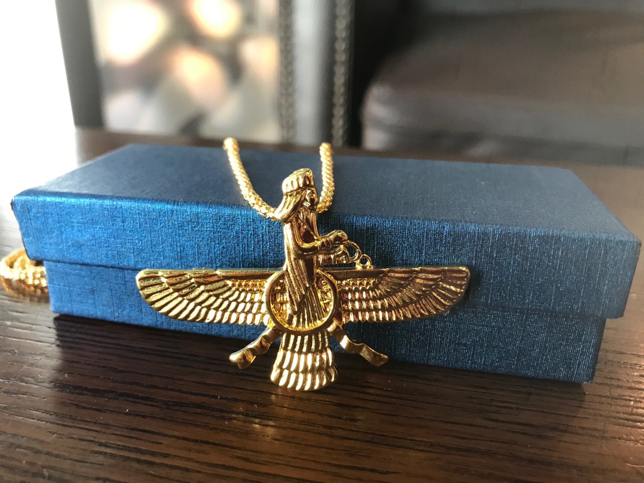 Yellow Farvahar Ahura Mazda Zoroastrian Faravahar Achaemenian Pendant ...