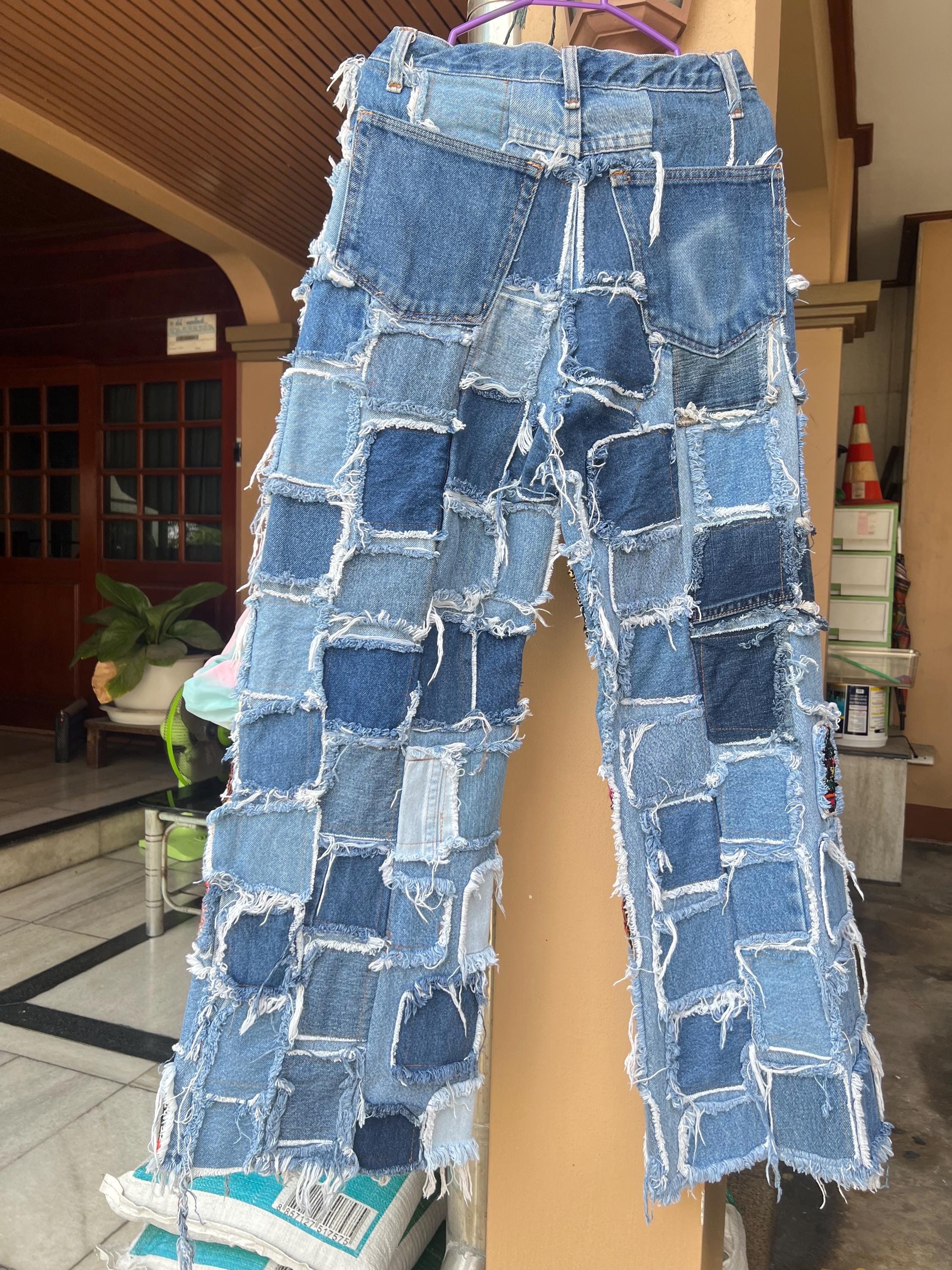 28”- 30 " Waist DIY Denim Unique Patchwork Ripped Jeans Upcycled ...