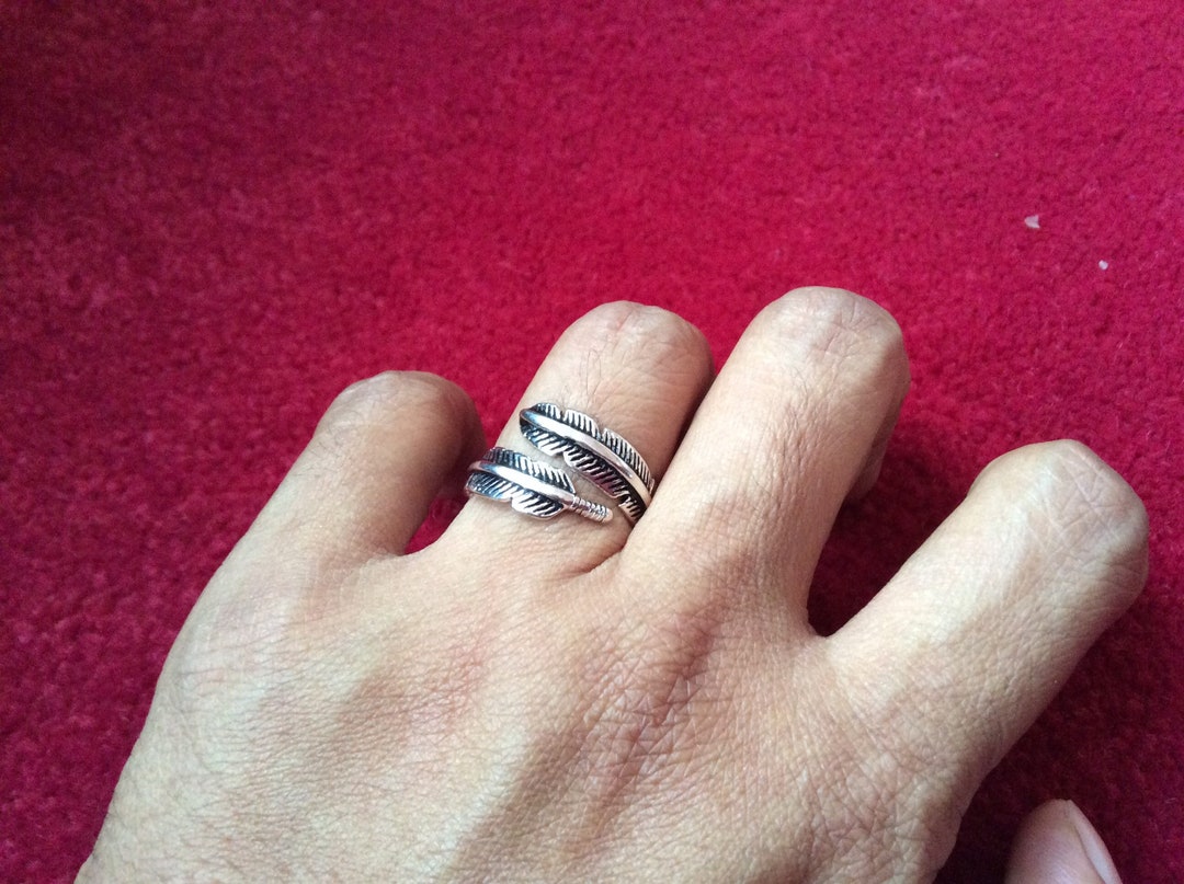 Silver 925 Sterling Rings , Feather Rings, Adjustable Ring, Open Ring ...